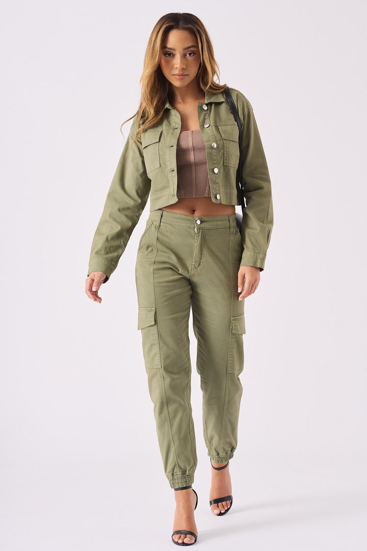 Olive Cropped Green Denim Jacket – JMOJO